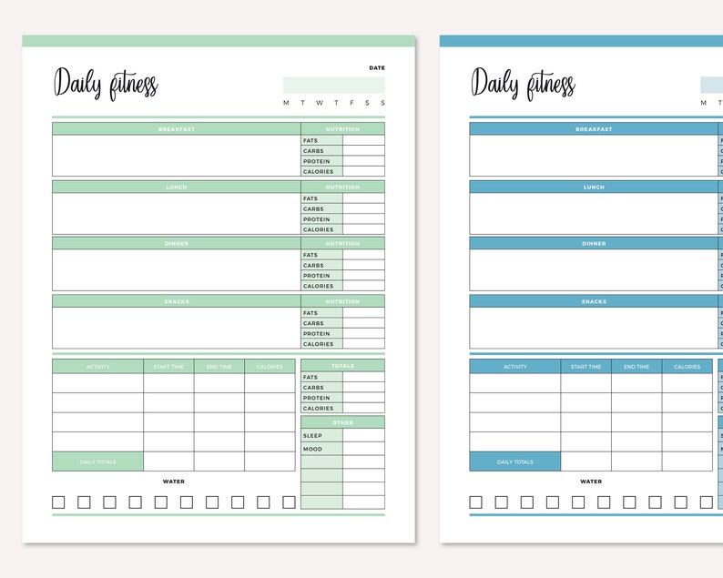 Daily Fitness Sheet Printable Food and Exercise Tracker - Etsy