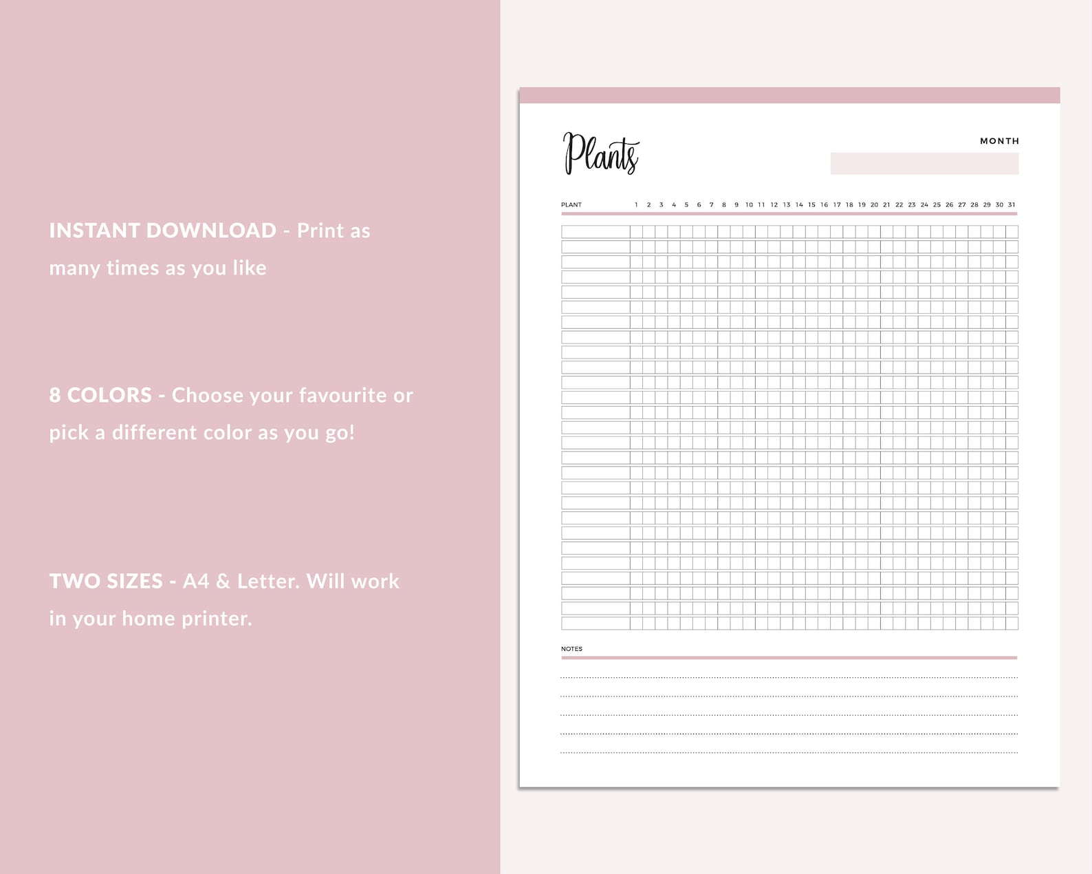 Printable Plant Watering Chart, Print at Home Plant Care Schedule ...