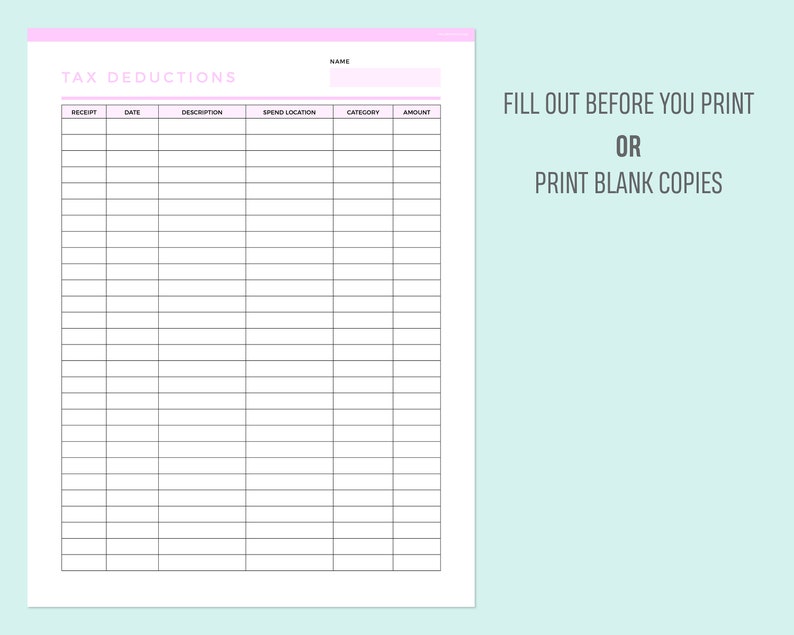Editable Tax Deduction Tracker Printable - Etsy