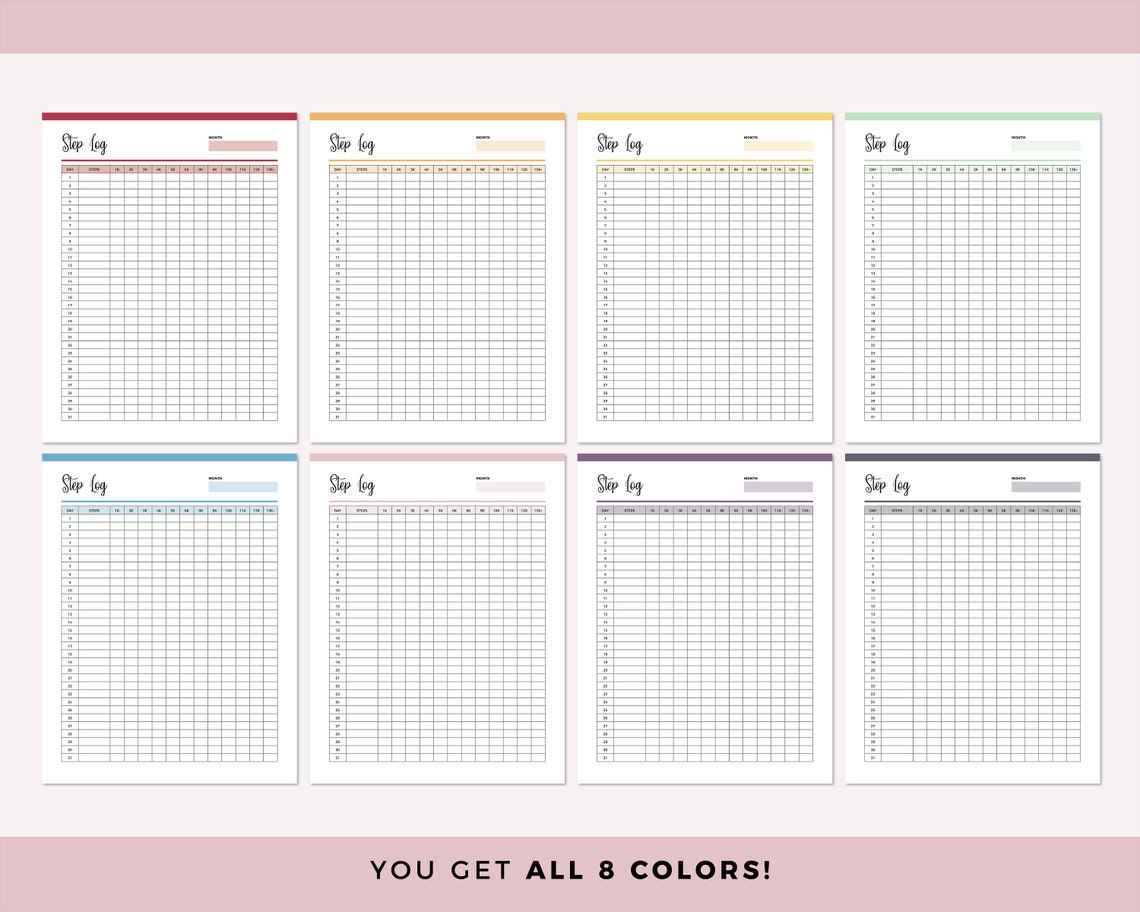 Step Tracker Printable, Step Counter, Daily Step Log, Monthly Step ...