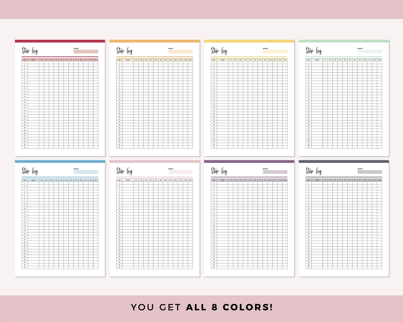 Step Tracker Printable, Step Counter, Daily Step Log, Monthly Step ...