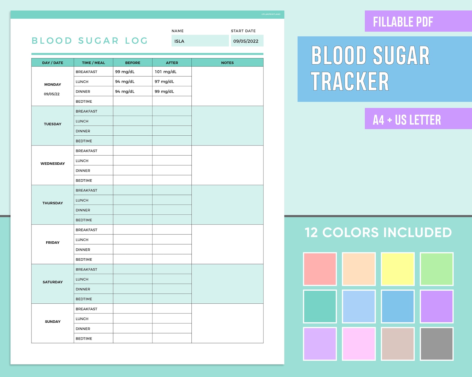 Editable Blood Sugar Log Printable, Fillable Blood Sugar Tracker ...