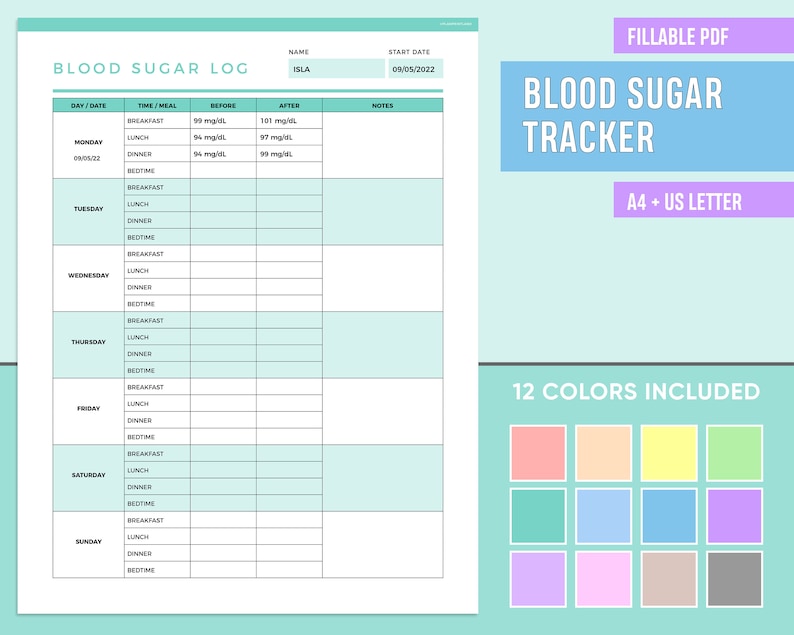 Editable Blood Sugar Log Printable Fillable Blood Sugar - Etsy