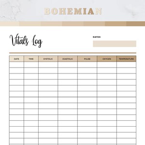 Printable Vitals Log, Blood Pressure Log, Vital Signs Sheet, Vital Sign ...