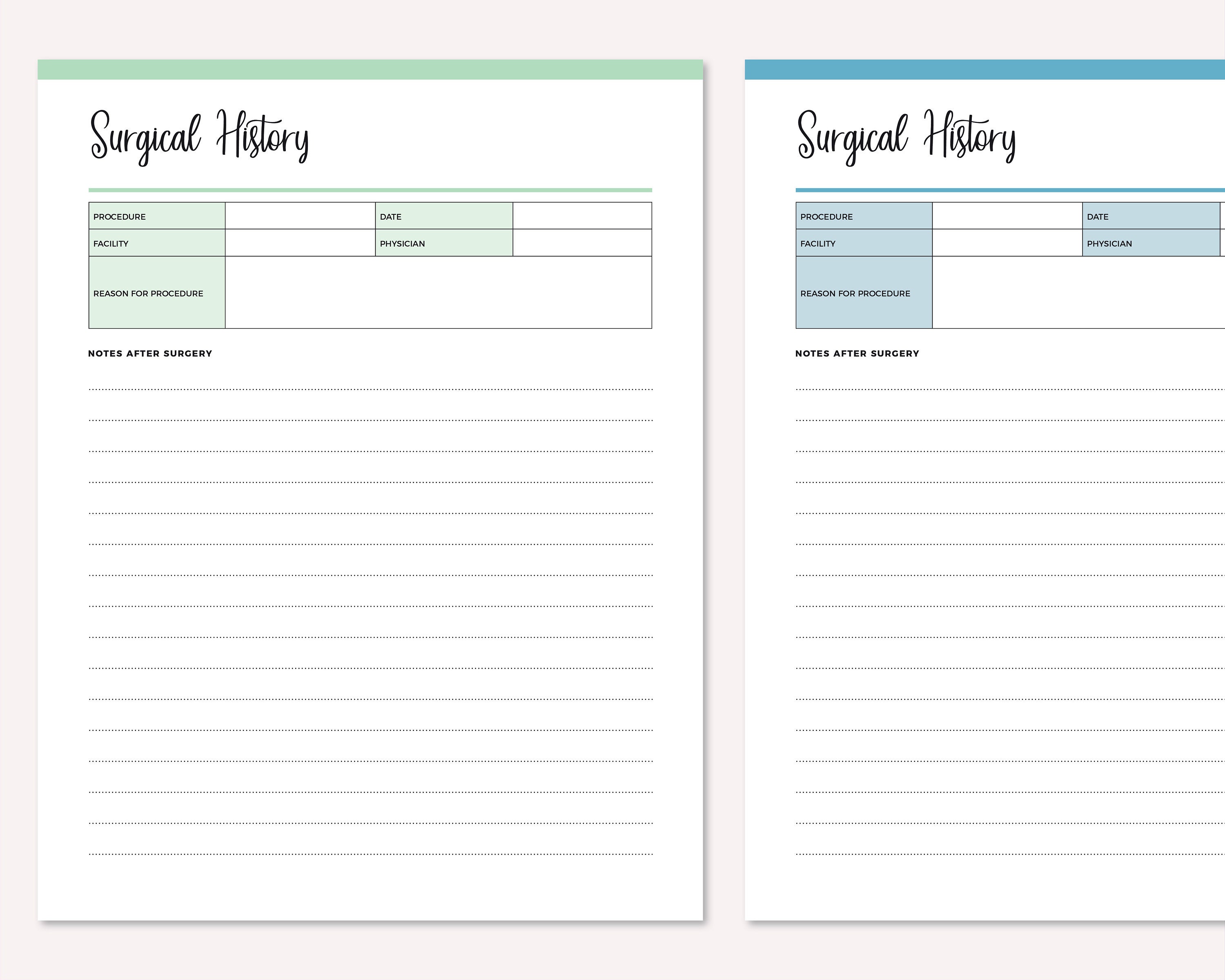 Printable Surgical History Tracker Health History Surgery | Etsy