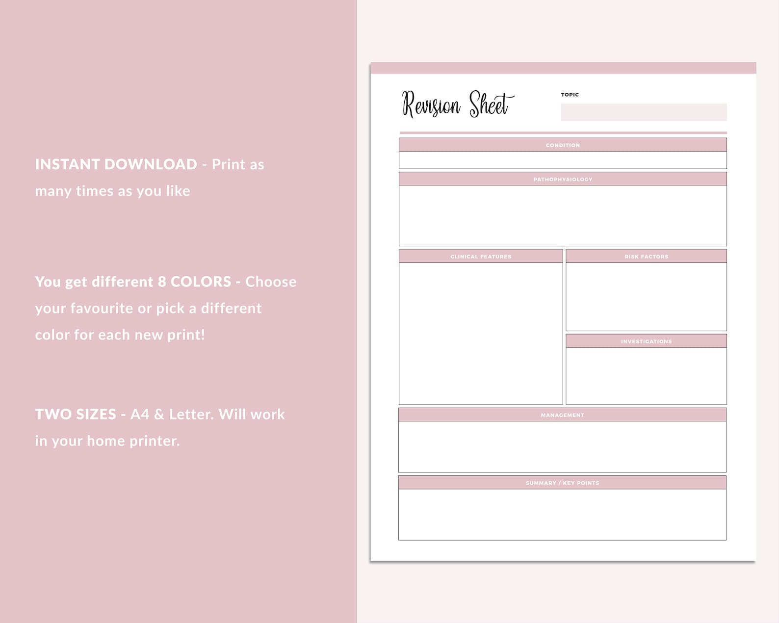 Printable Nursing Revision Sheet Condition Summary Nursing - Etsy