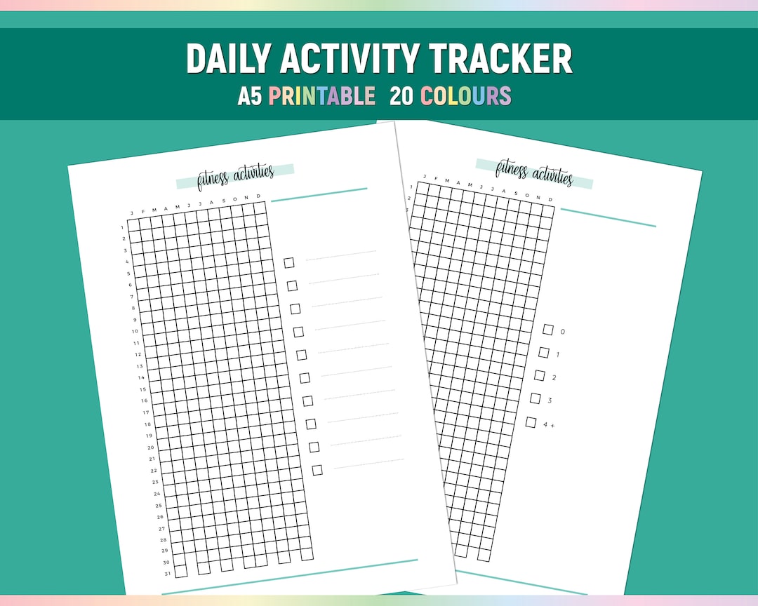 A5 Fitness Activities Tracker, Printable Activities Journal, Simple ...