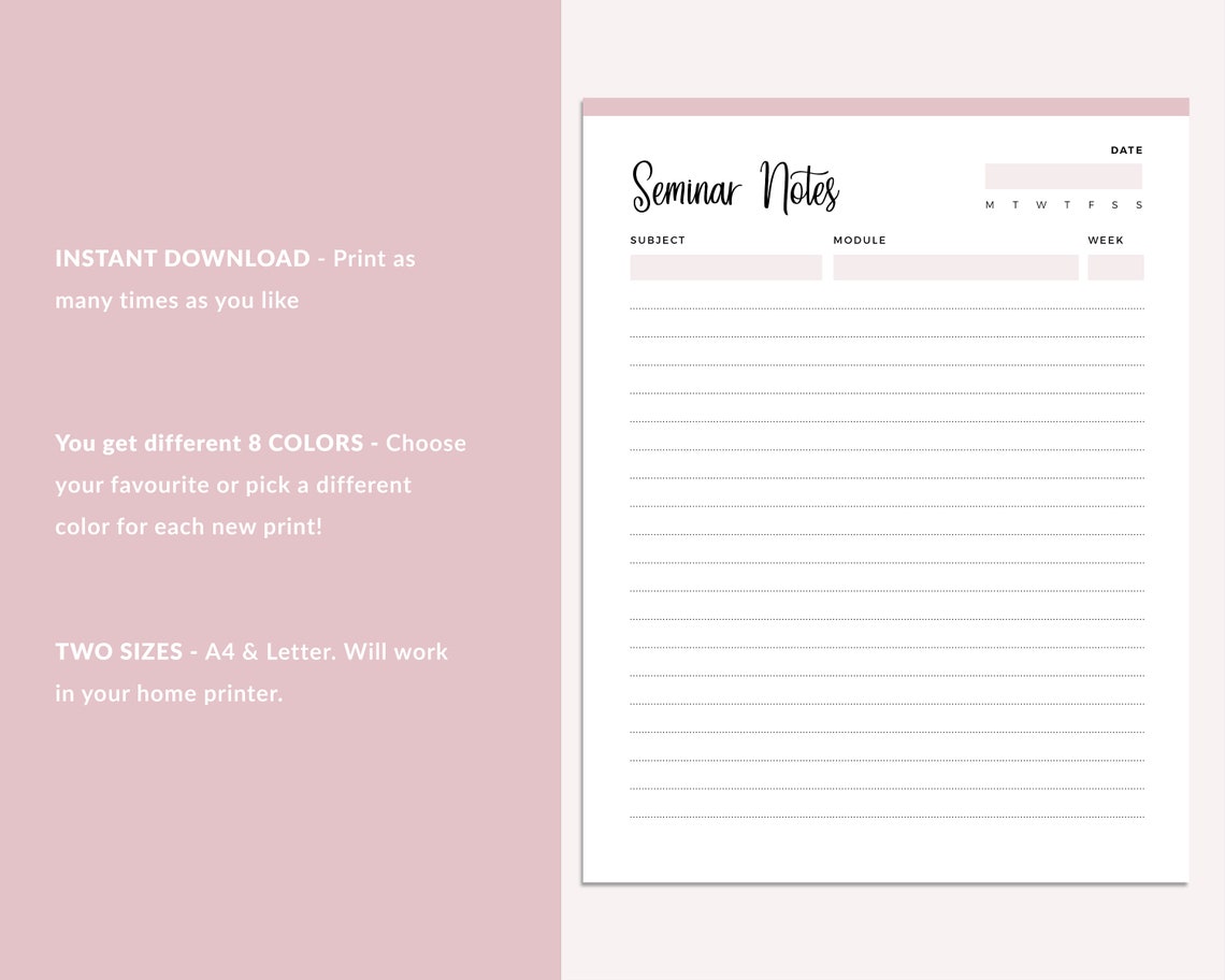Printable seminar notes print at home college student ruled | Etsy