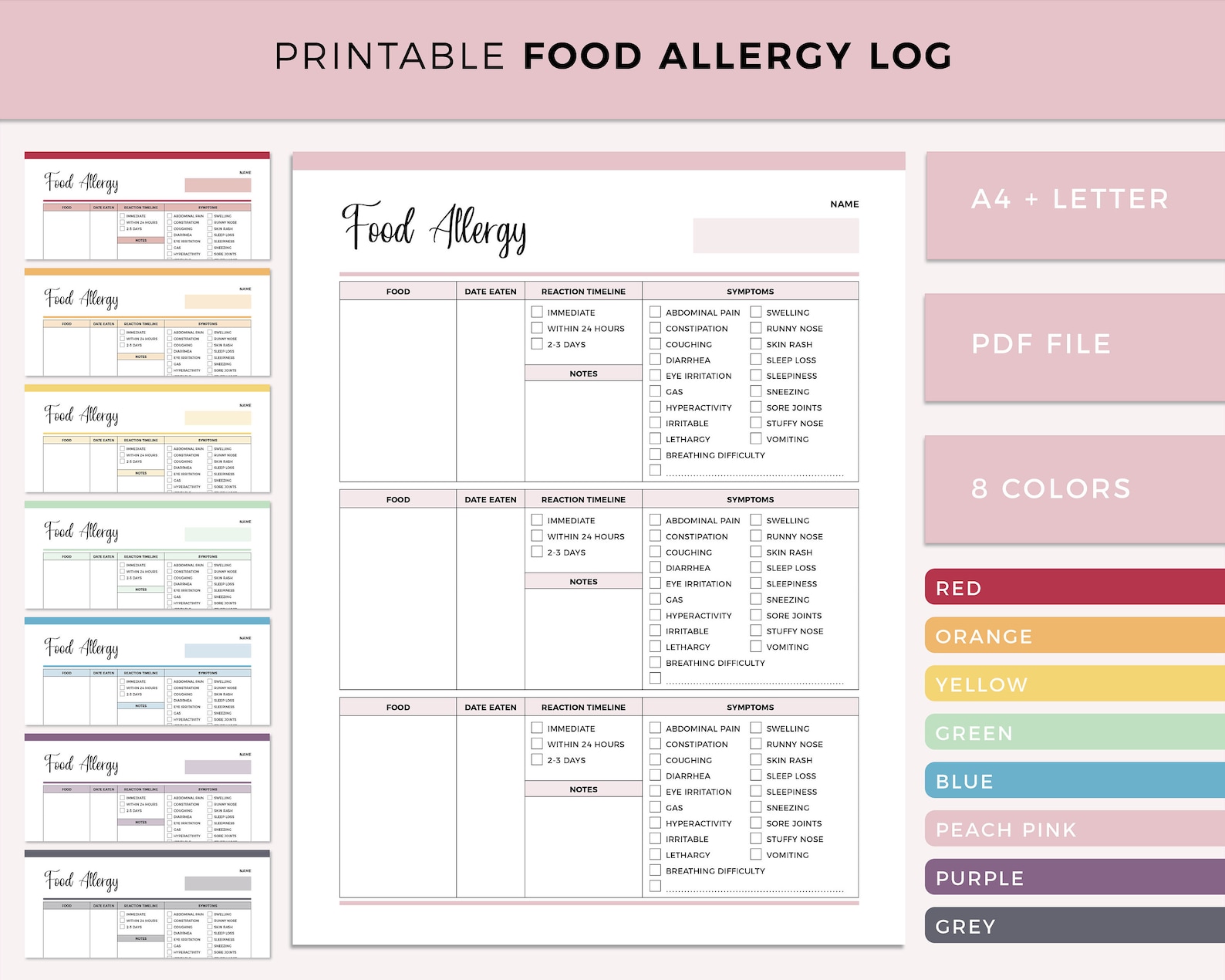 Printable Food Allergy Log, Food and Symptom Diary, Food Allergy ...