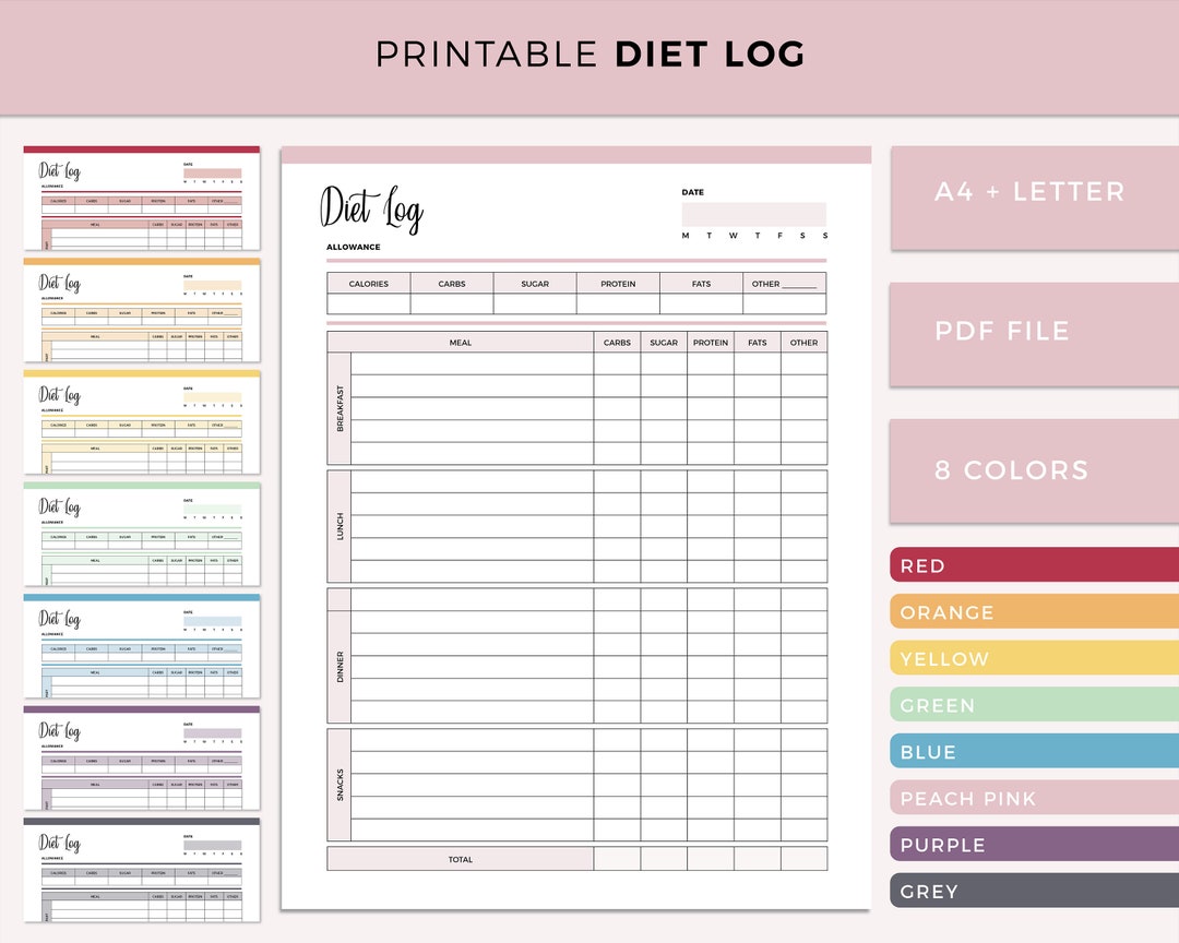 Printable Diet Journal, Diet Log, Food Planner, Weight Loss Journal ...