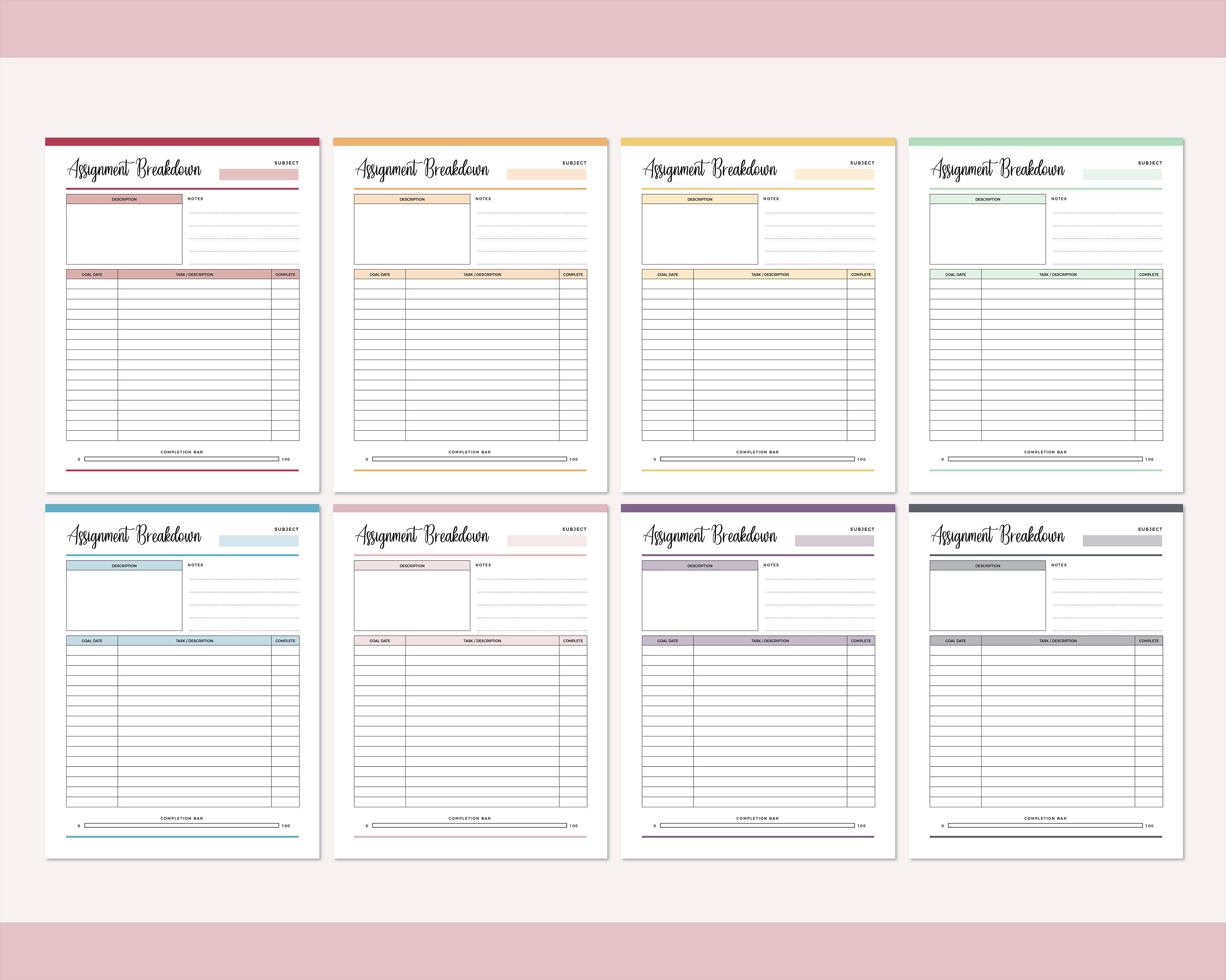Printable Assignment Breakdown Print at Home Assessment - Etsy