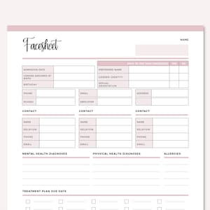 Comprehensive Therapy Client Facesheet Printable, Client Information ...