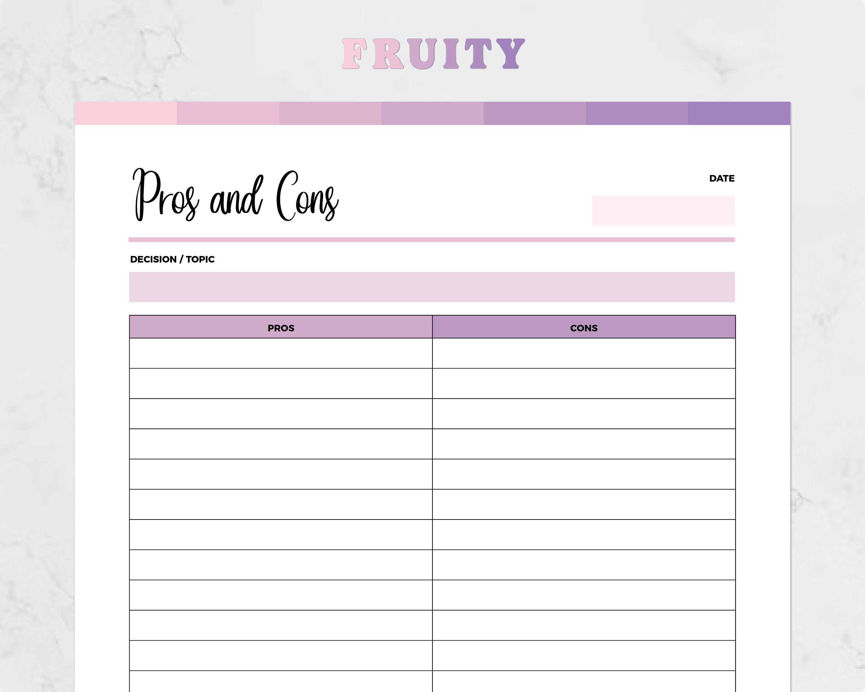 Printable Pros and Cons List PDF, Instant Download, Print at Home ...