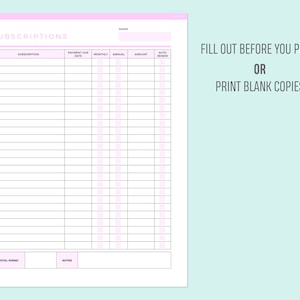 Editable Subscription Tracker Printable, Fillable Account Tracker ...