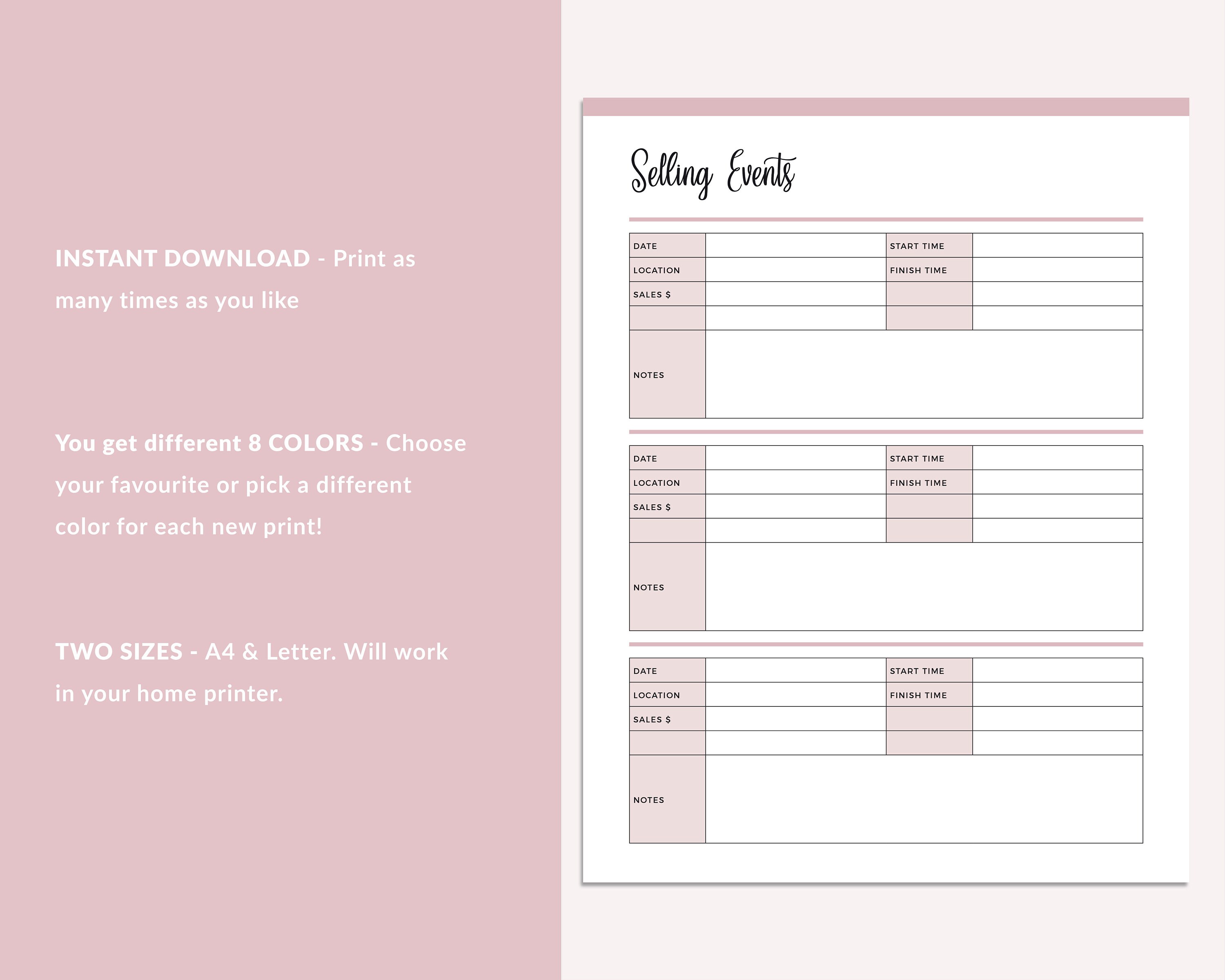 Printable Sales Events Template Selling Log Market Stall | Etsy