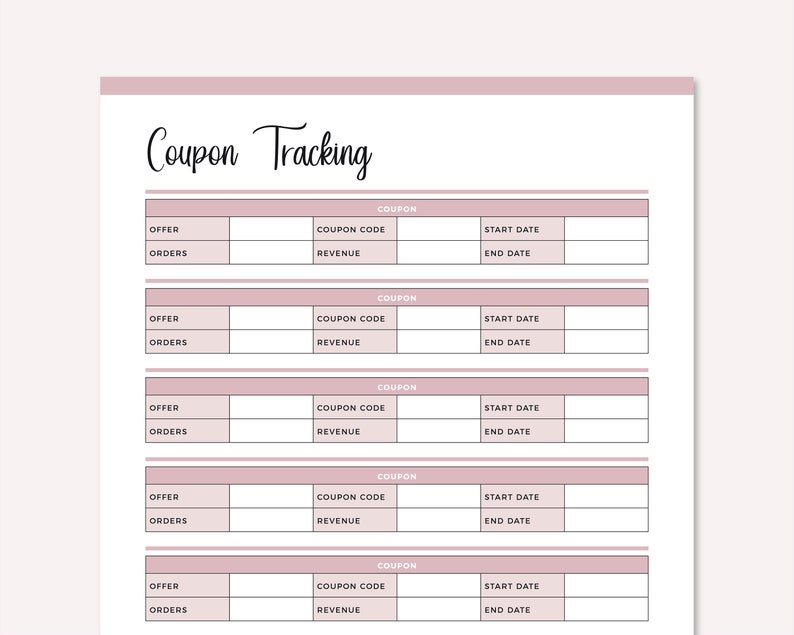 Printable Sales Coupon Tracking Sheet, Online Reseller Promotion ...