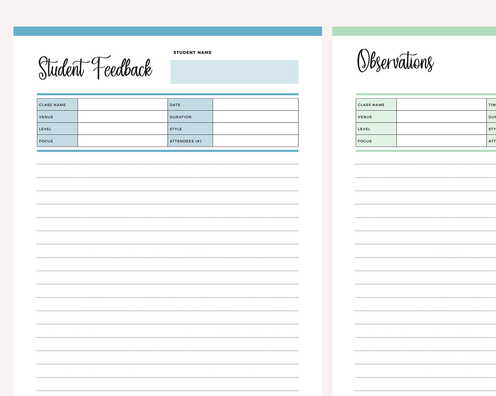 Printable Yoga Class Observations, Yoga Instructor Planner, Pilates ...