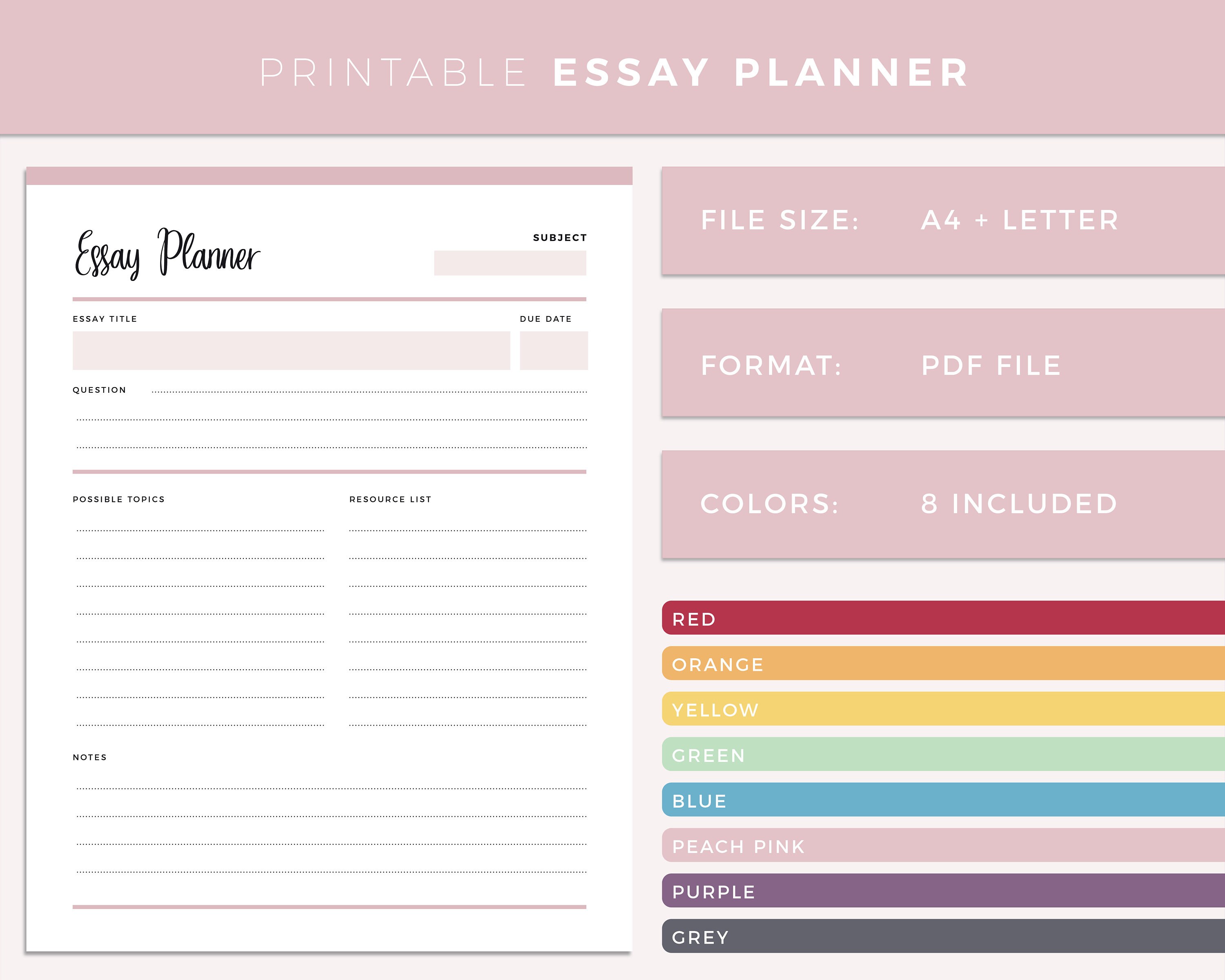 Printable Essay Planner Print at Home Exam Prep Page College - Etsy