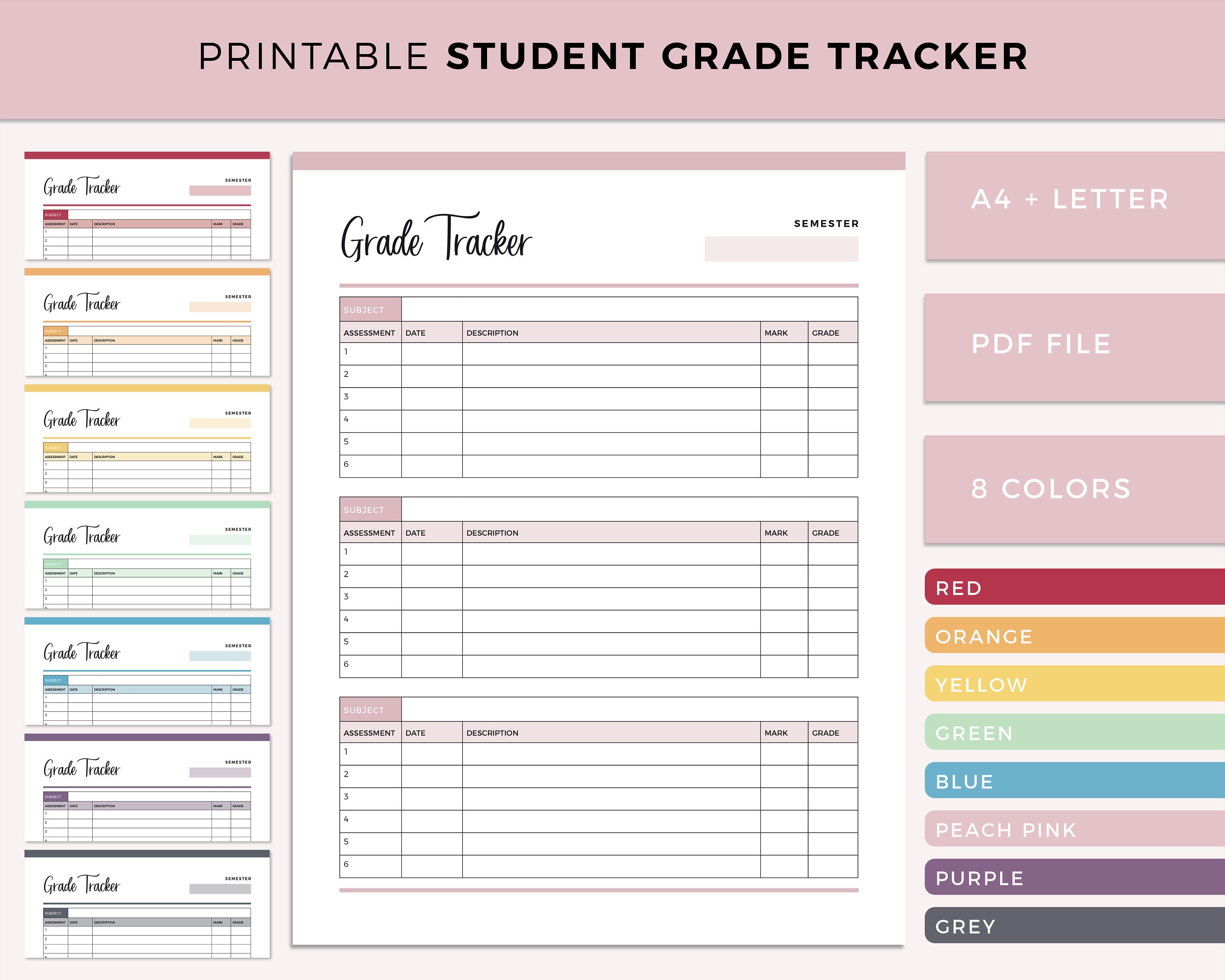 Grade Tracker Printable For Students Student Grade Tracker Template,