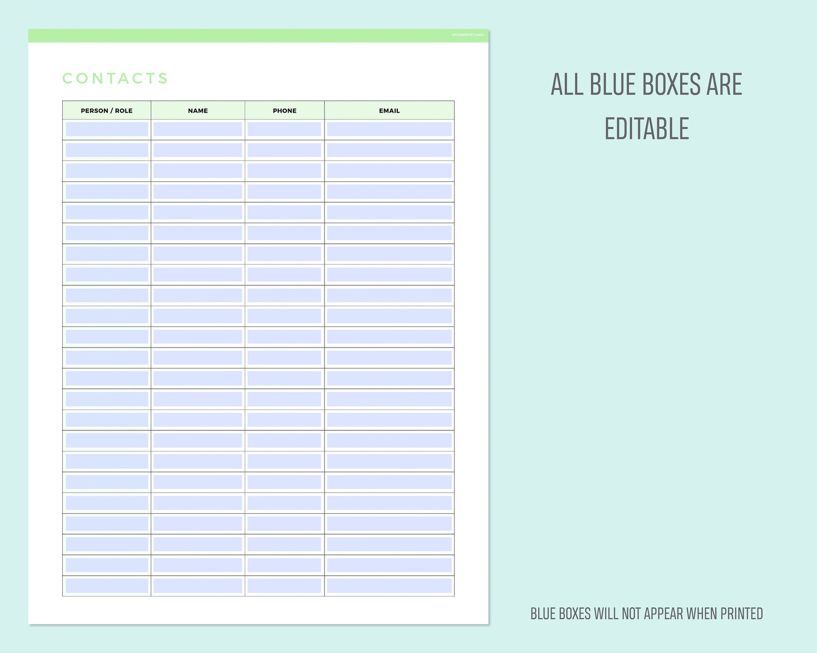 Editable Contact List Template Printable, Contact Sheet PDF, Printable ...