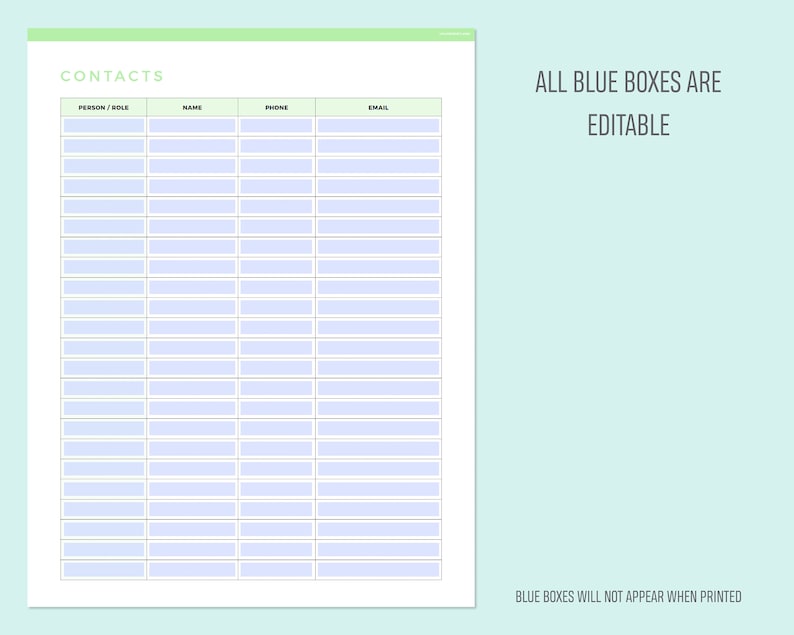 Editable Contact List Template Printable, Contact Sheet PDF, Printable ...