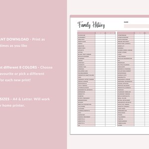 Printable Family Medical History Checklist Medical Binder - Etsy