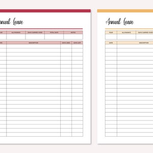 Annual Leave Tracker Printable, Work Leave Tracker, Work Holiday ...