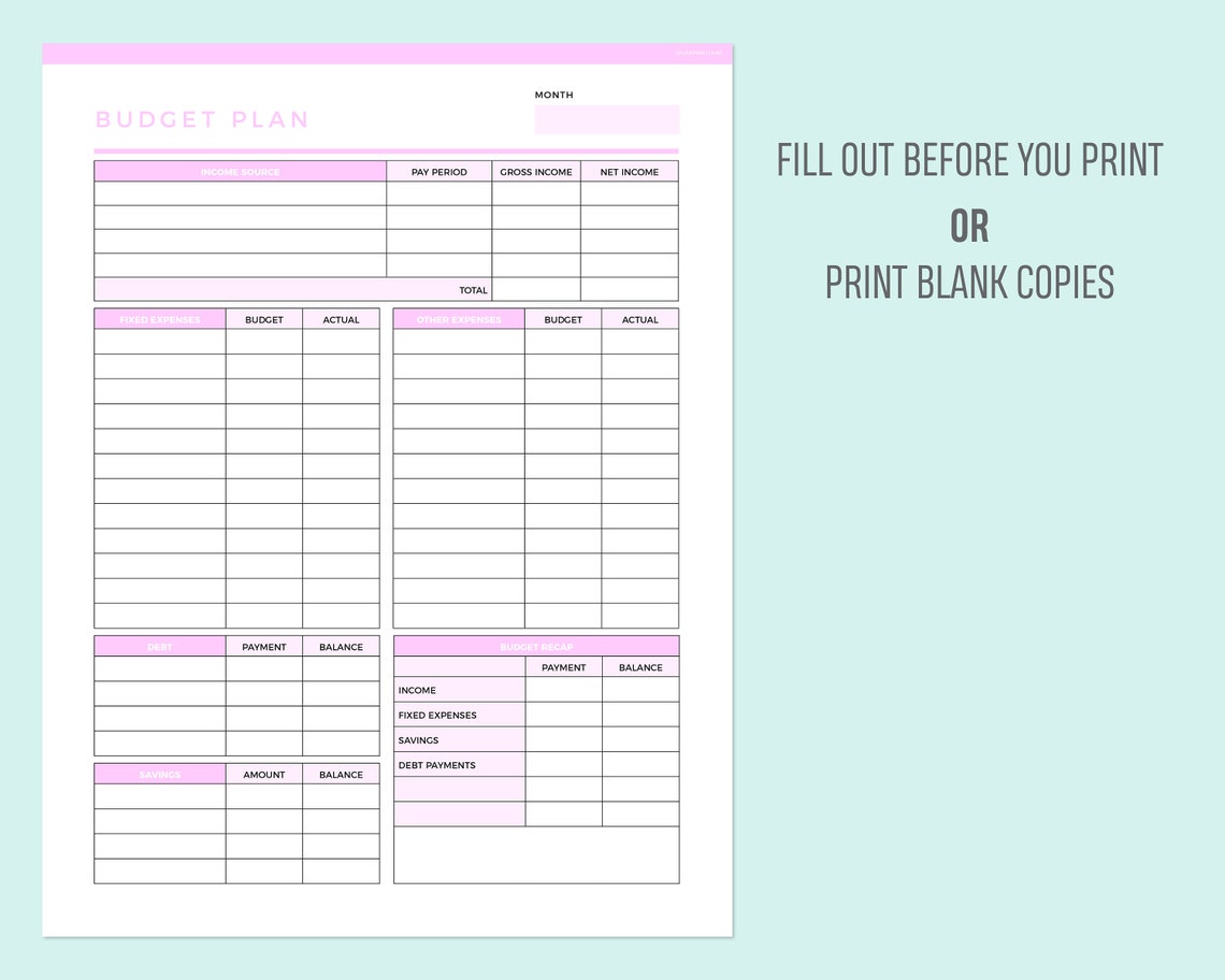 Editable Budget Planner Printable Fillable Budget Template - Etsy