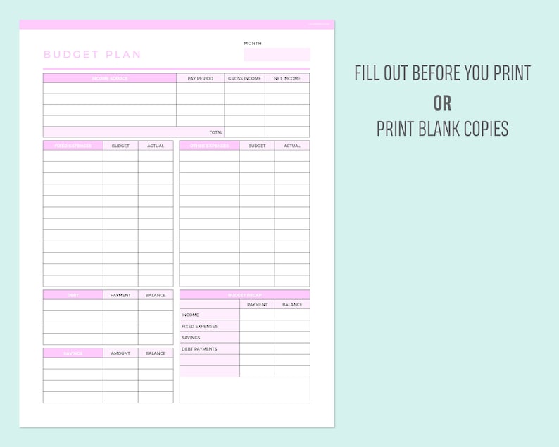 Editable Budget Planner Printable Fillable Budget Template - Etsy