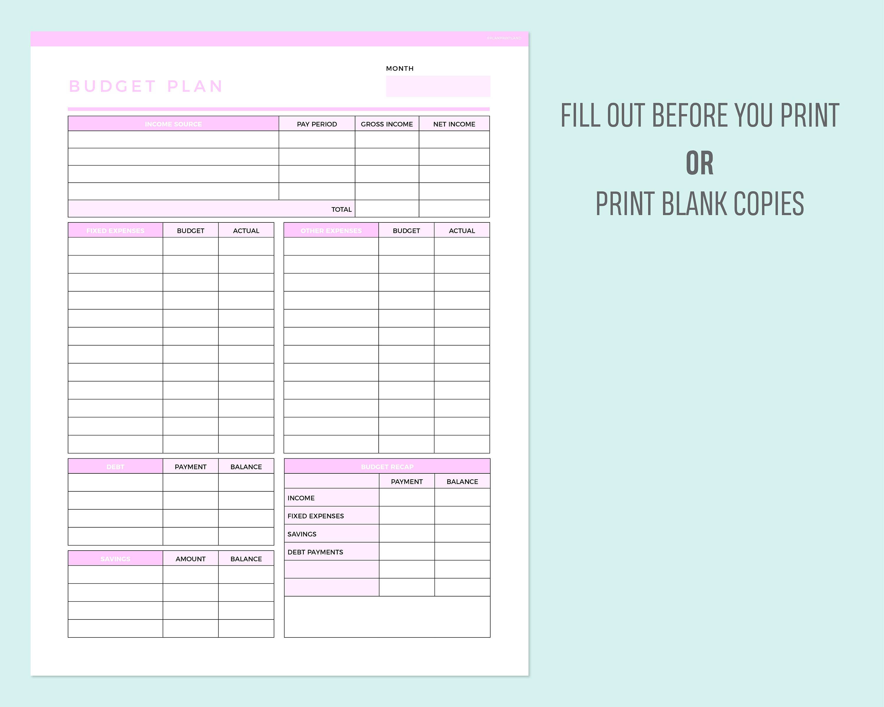 Editable Budget Planner Printable, Fillable Budget Template, Monthly ...
