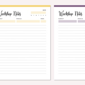 Printable University Workshop Notes, Print at Home College Student Note ...