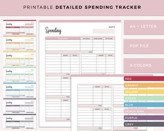 Spending Tracker Printable, Detailed Expense Tracker, Finance Budget ...