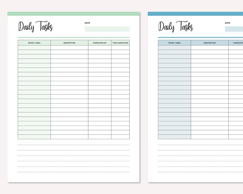 Printable Daily Task Sheet for Cleaners, Painters, Household Workers ...