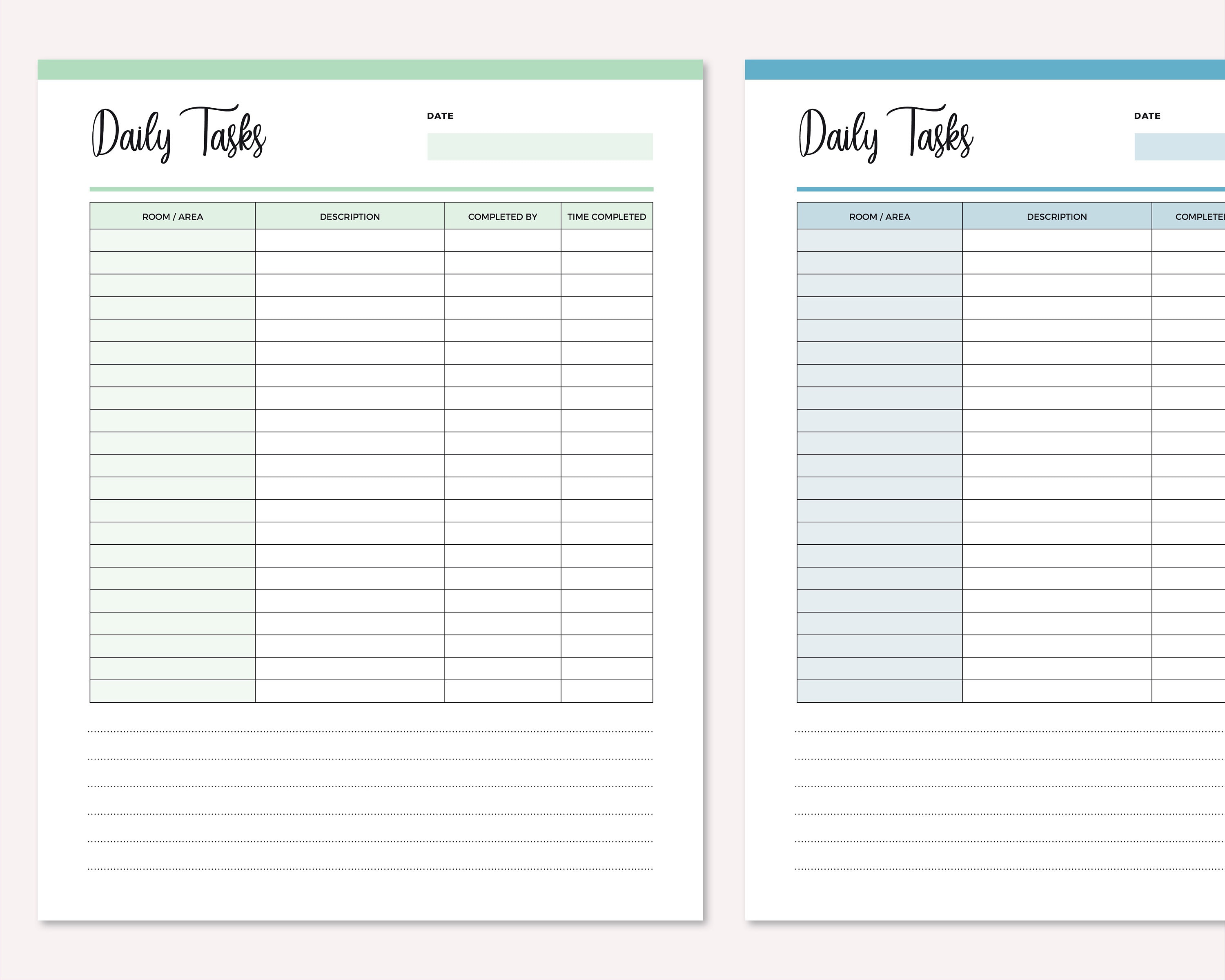 Printable Daily Task Sheet For Cleaners Painters Household Etsy India