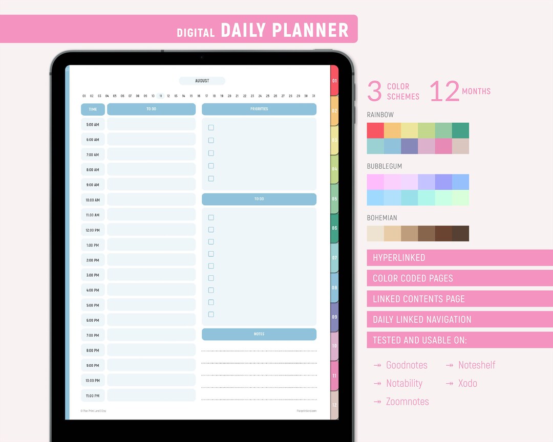 Digital Daily Planner, to Do Planner for Ipad, 1 Hour Planner, Todays ...