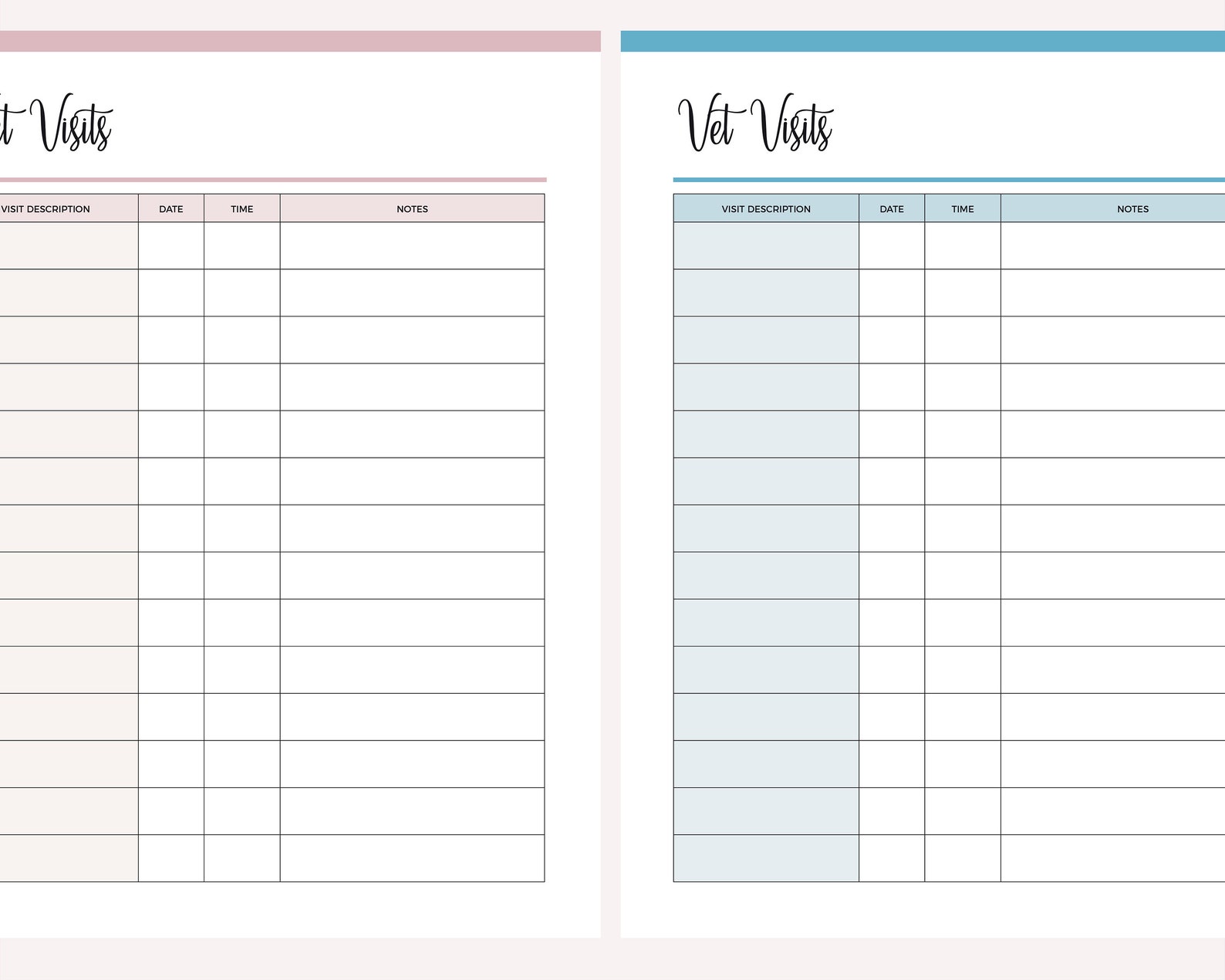 Printable Pet Visit Log Vet Notes Veterinarian Visitation | Etsy