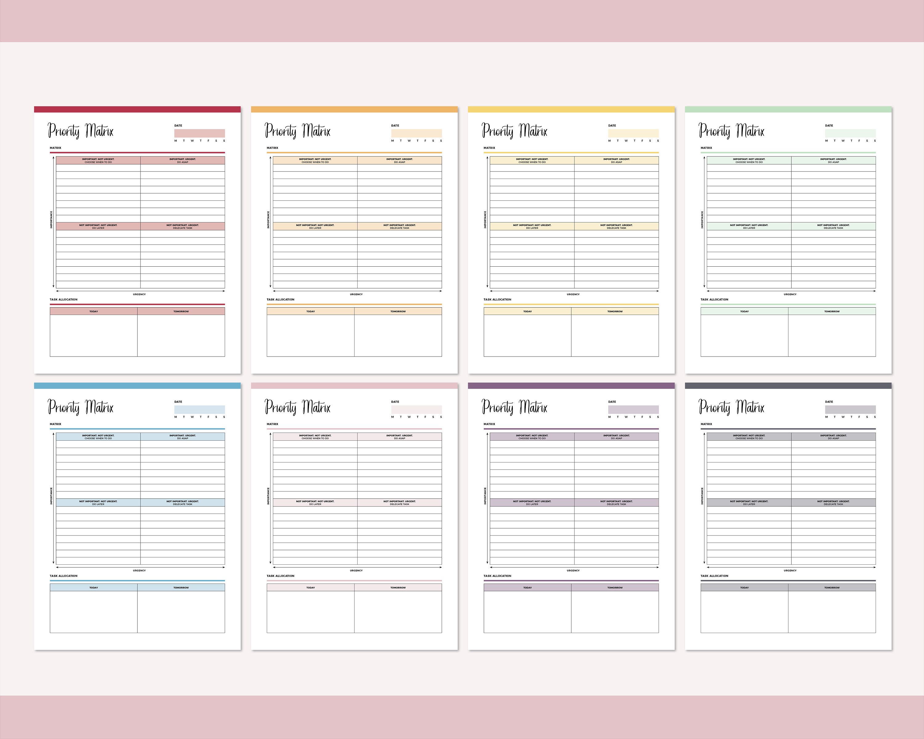 Printable Eisenhower Matrix, Task Priority Matrix, Decision Matrix ...