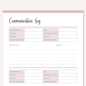 Printable Communication Log, Call Log Template, A4 and Letter Size ...