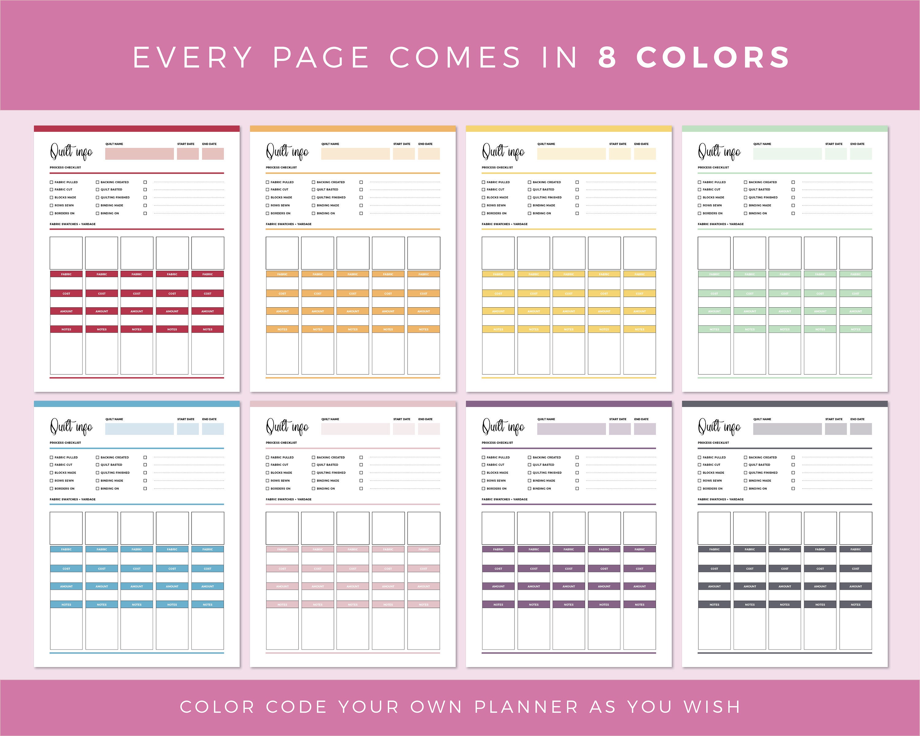Quilting Planner Printable, Quilt Planner, Quilting Project Planner ...