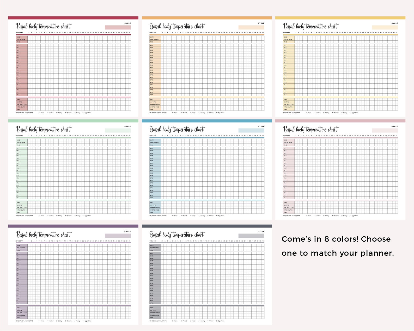 Printable Basal Body Temperature Chart, Ovulation Tracker, BBT, Body ...