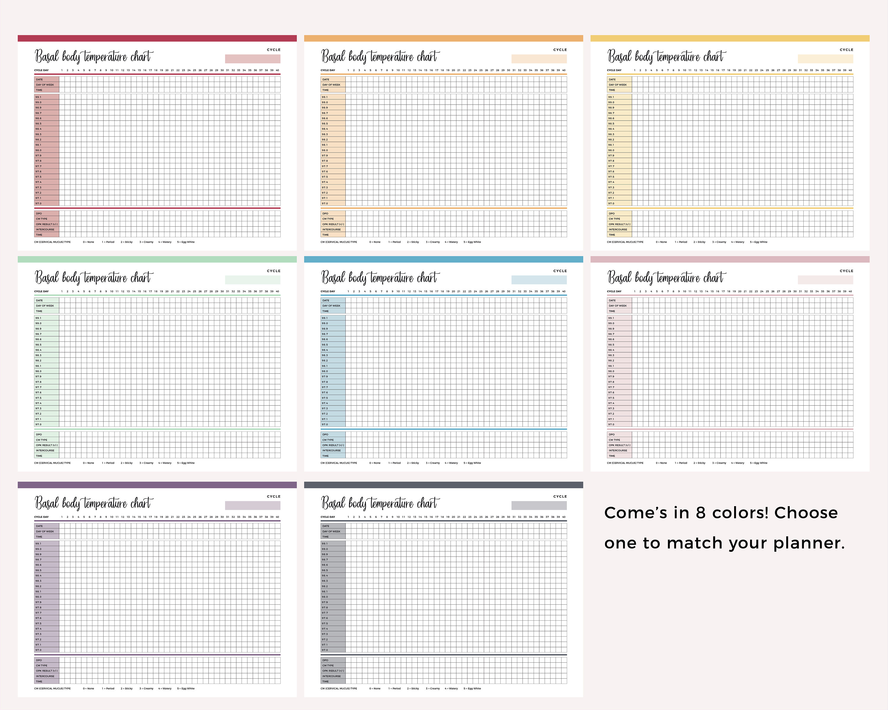 Printable Basal Body Temperature Chart, Ovulation Tracker, BBT, Body ...