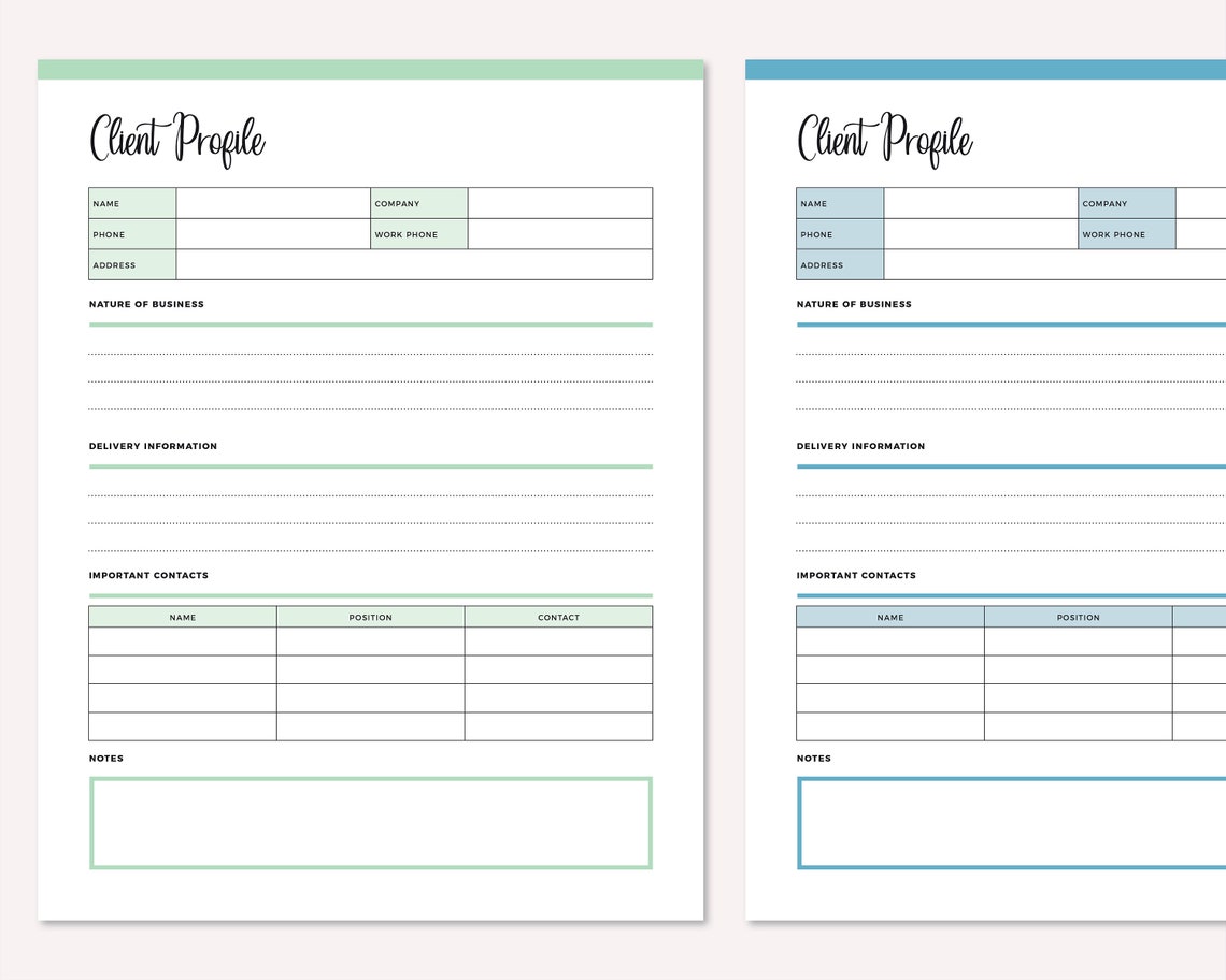 Business Client Profile Template, B2B Client Information Tracking Sheet ...