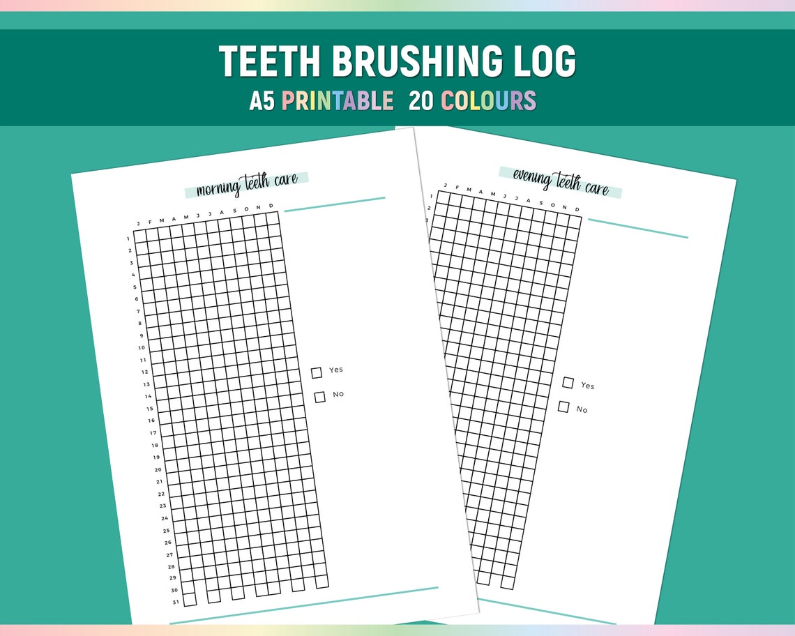 A5 Teeth Brushing Tracker, Printable Tooth Brushing Journal, Simple ...