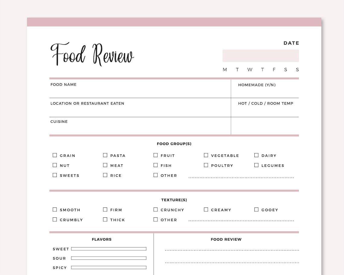 Printable Food Review Journal Restaurant Review Sheet Places | Etsy UK
