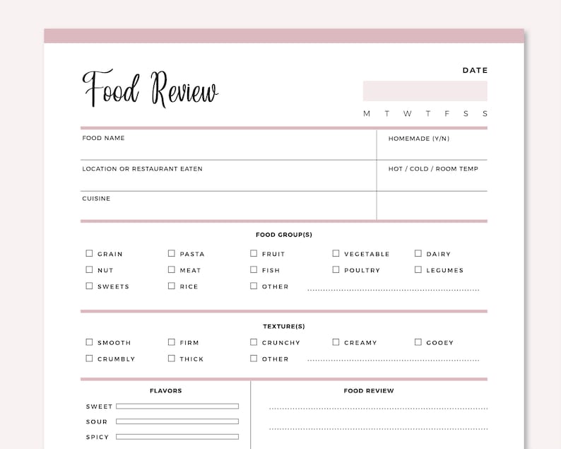 Printable Food Review Journal, Restaurant Review Sheet, Places to Eat ...