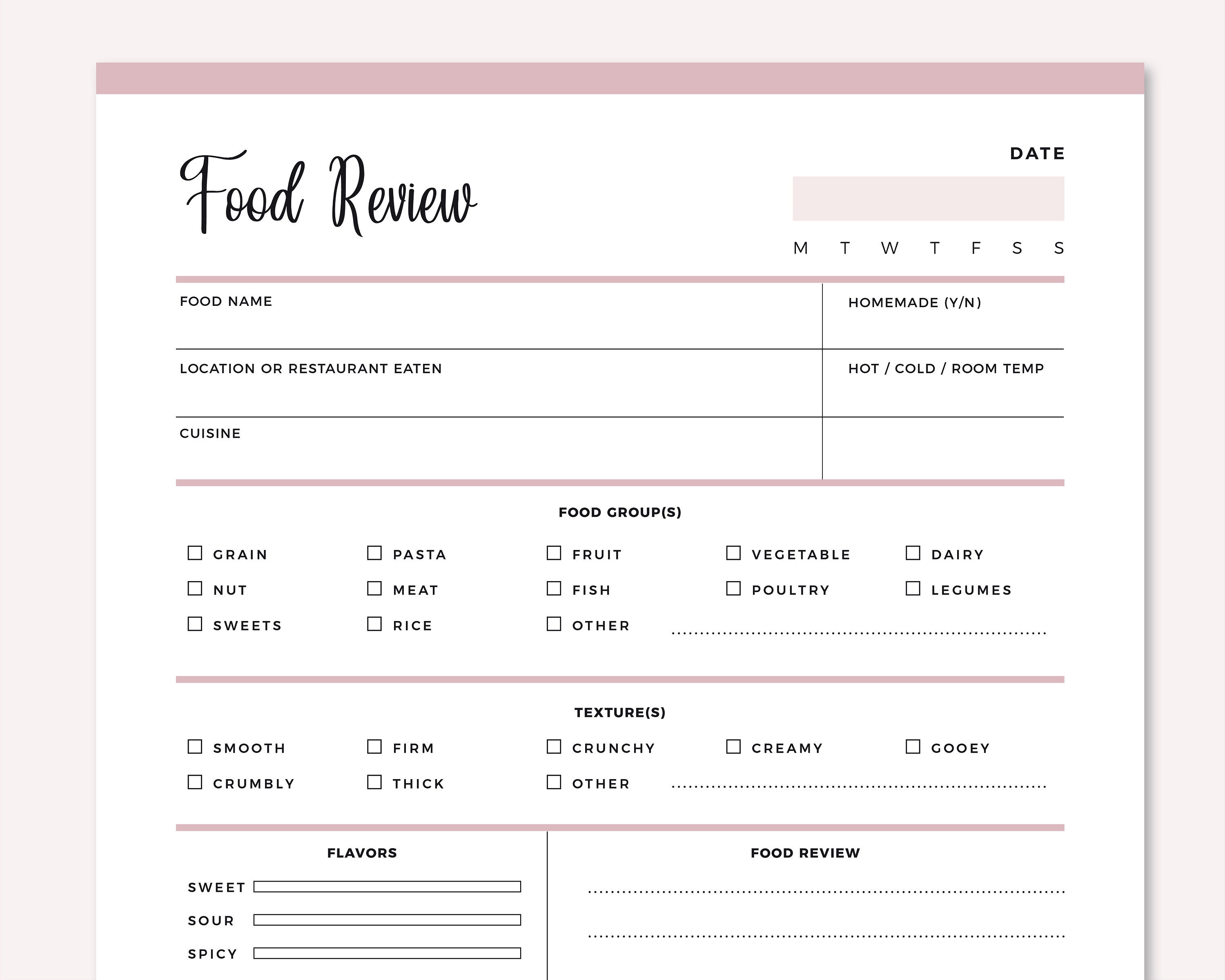 Printable Food Review Journal Restaurant Review Sheet Places | Etsy