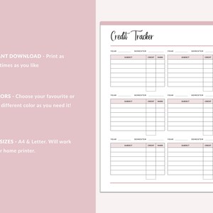 Printable Credit Tracker, College Class Tracker, University Student ...