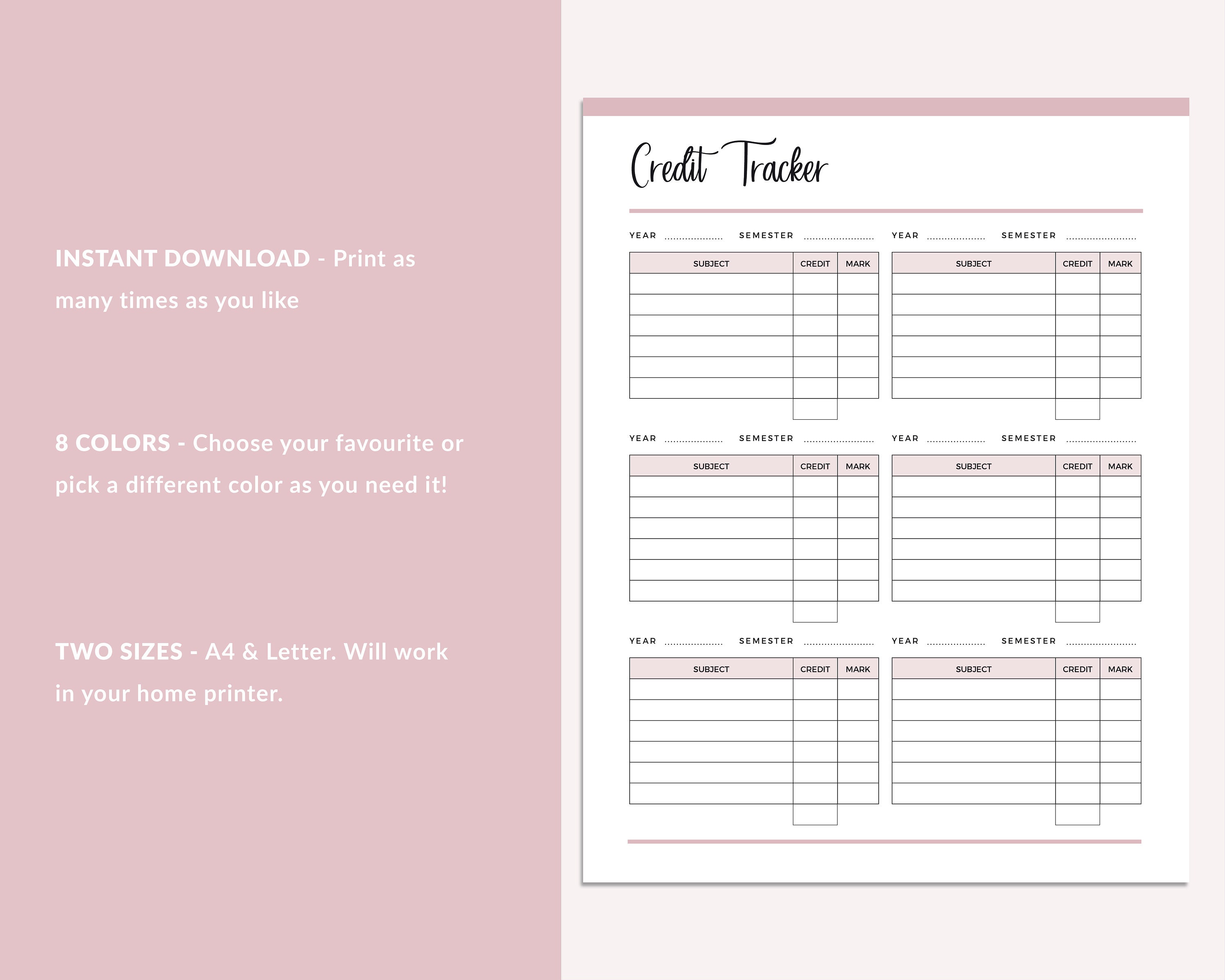 Printable Credit Tracker, College Class Tracker, University Student ...