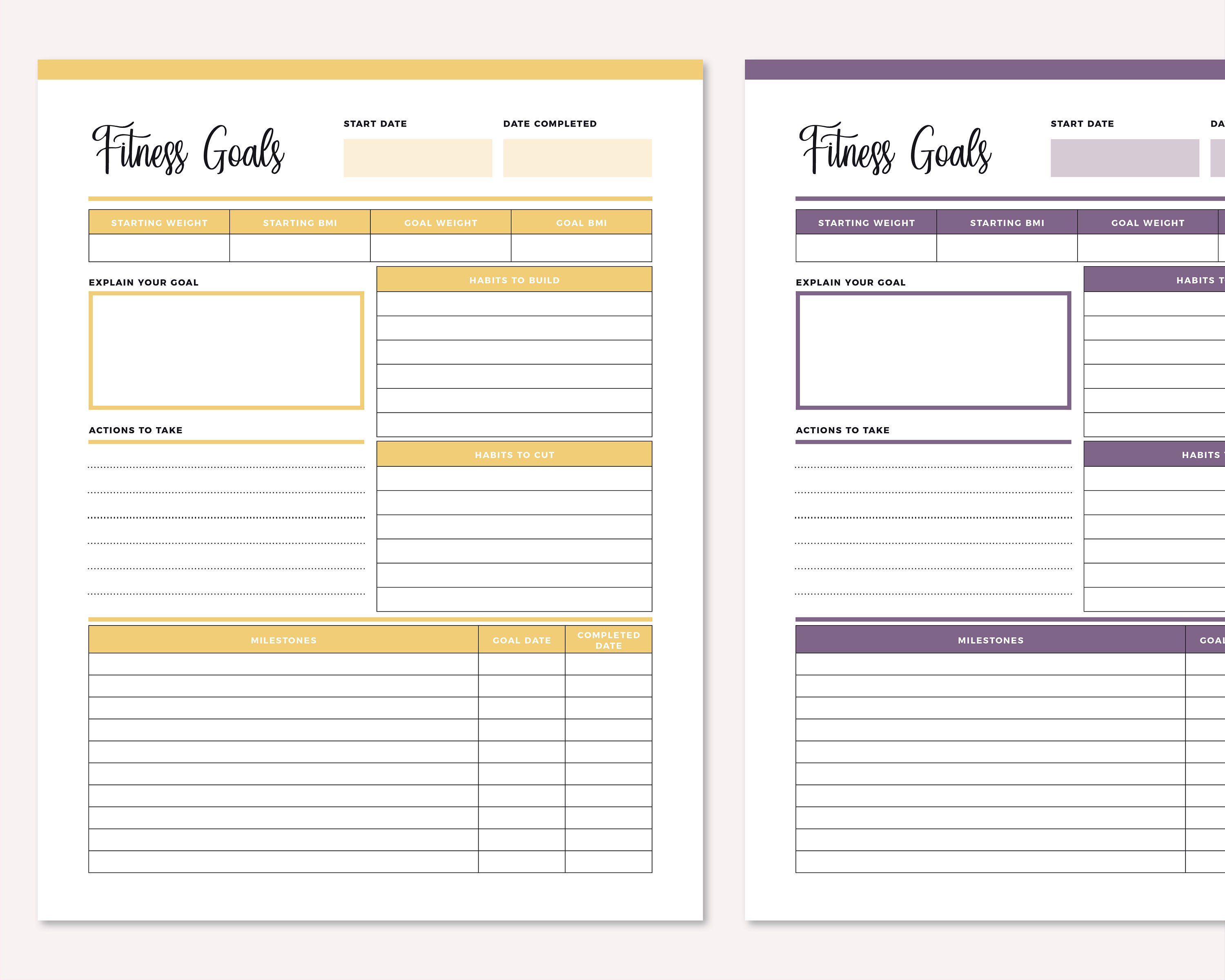Printable Fitness Planner Fitness Goals Goal Setting Weight | Etsy