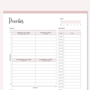Work Priority Matrix Printable, Eisenhower Matrix, Daily Task Planner ...